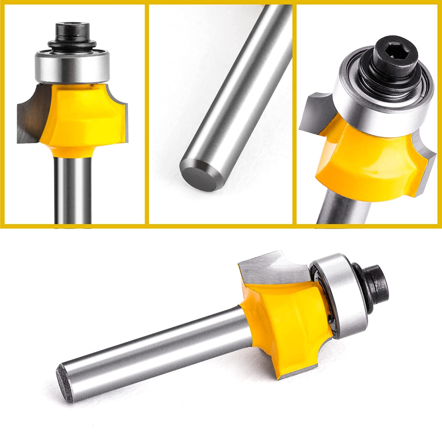 Router Bit Set, 1/4" Shank Roundover Edging Router Bit Set 4pcs, for W